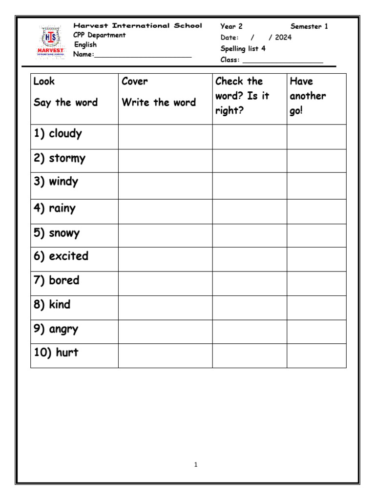 1) Cloudy 2) Stormy 3) Windy 4) Rainy 5) Snowy 6) Excited 7) Bored 8) Kind 9) Angry 10) Hurt | PDF