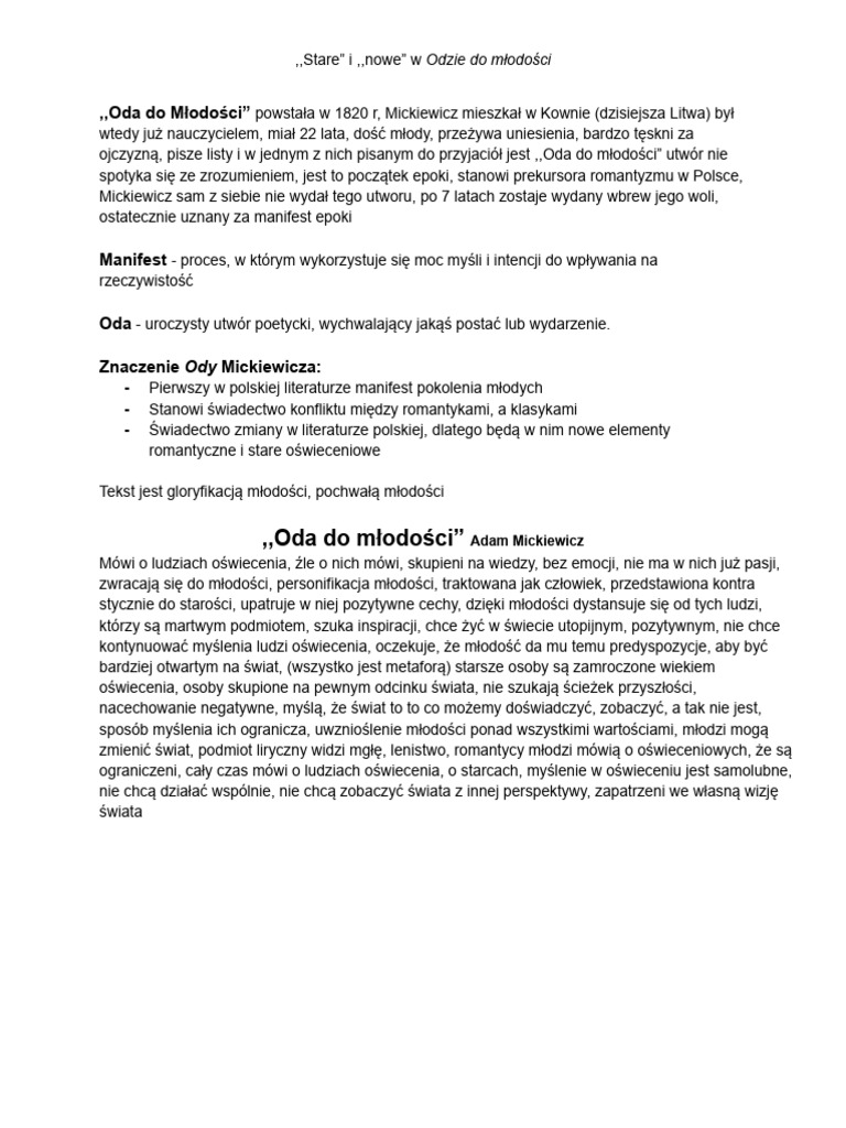 ,,oda Do Młodości" | PDF