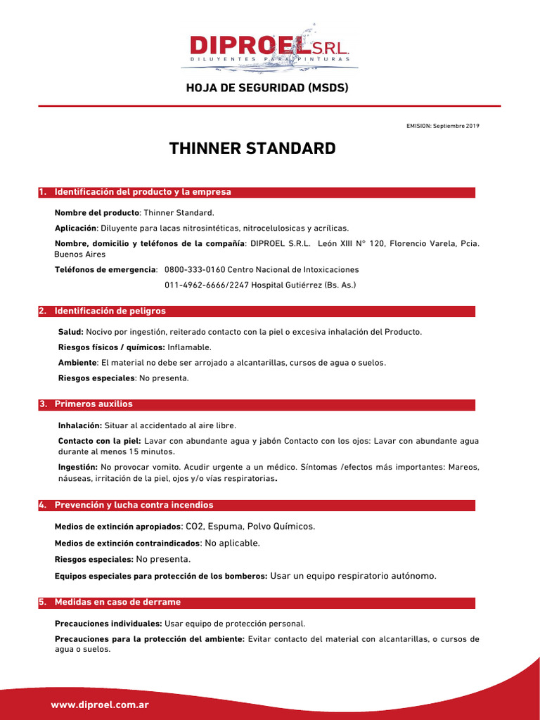MSDS Thinner Standard 2020 1 | PDF | Química