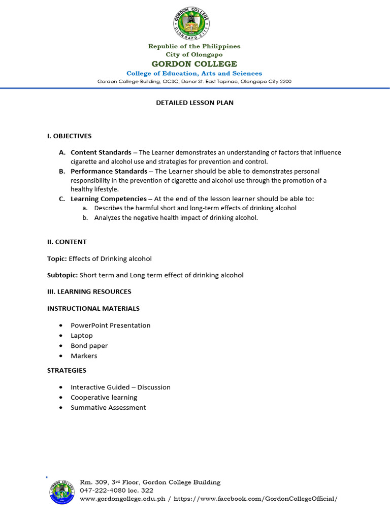 Dangers of Alcohol: Lesson Plan | PDF | Alcoholic Beverages | Alcohol