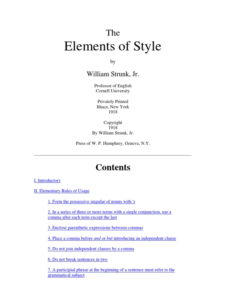 The Elements of Style | Download Free PDF | Comma | Sentence (Linguistics)