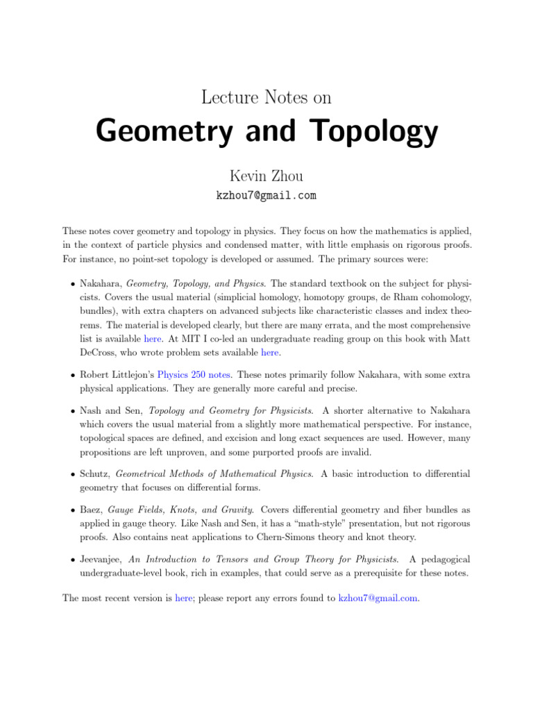 Geometry and Topology: Lecture Notes On | PDF | Group (Mathematics ...