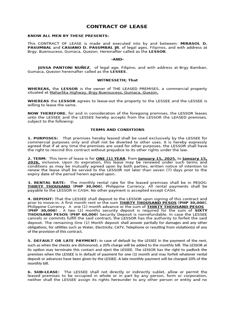 Contract of Lease | PDF | Lease | Legal Documents