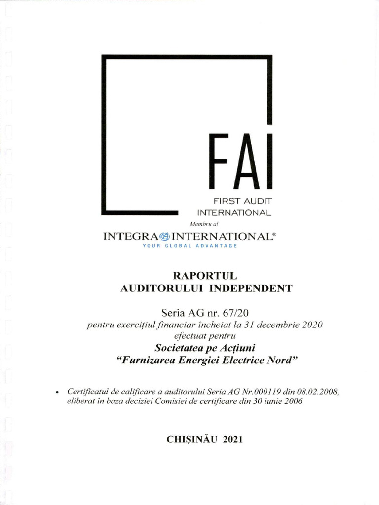 Raportul Auditorului Independent 2020 | PDF