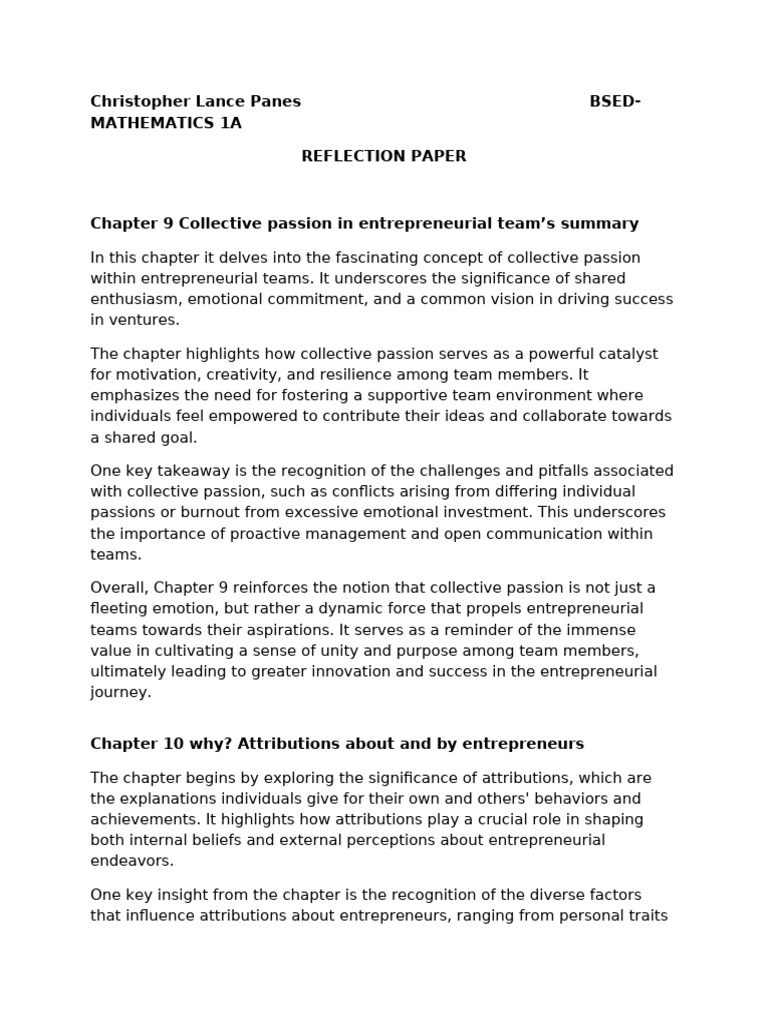 Entrep Reflection Paper | PDF | Entrepreneurship | Self Efficacy