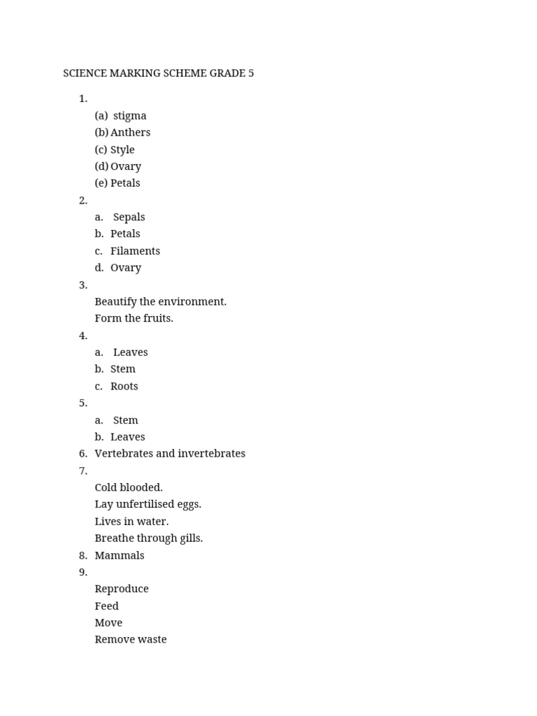 Science 5 Marking Scheme | PDF | Computer Keyboard