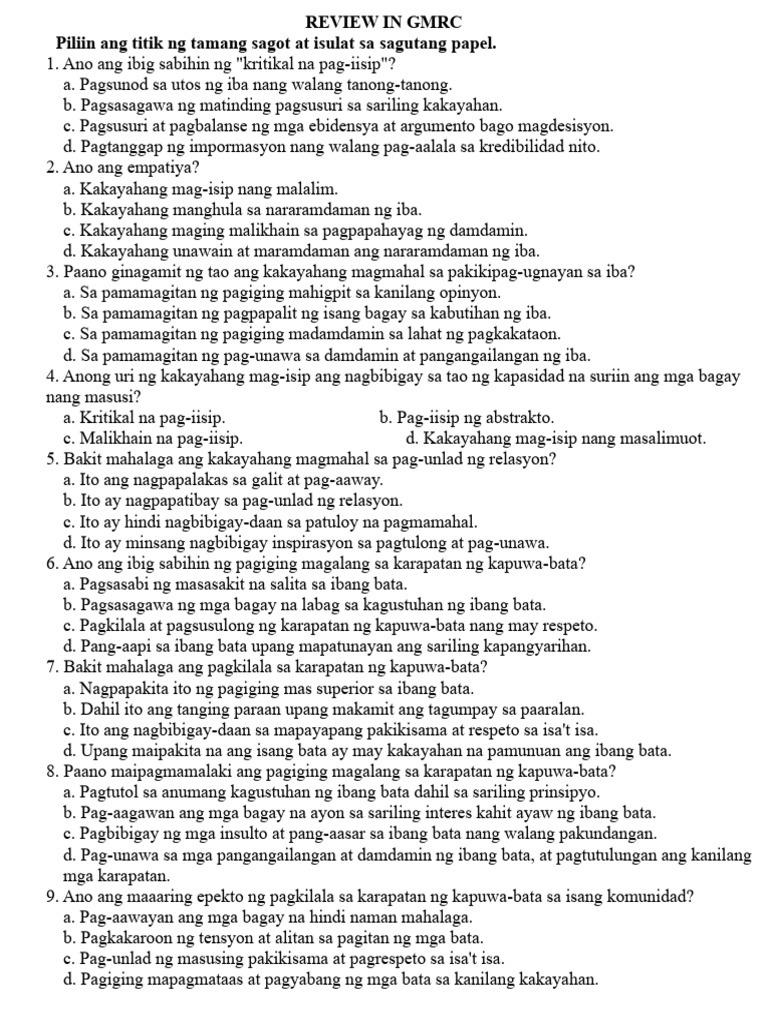 1ST PERIODICAL TEST in GMRC | PDF