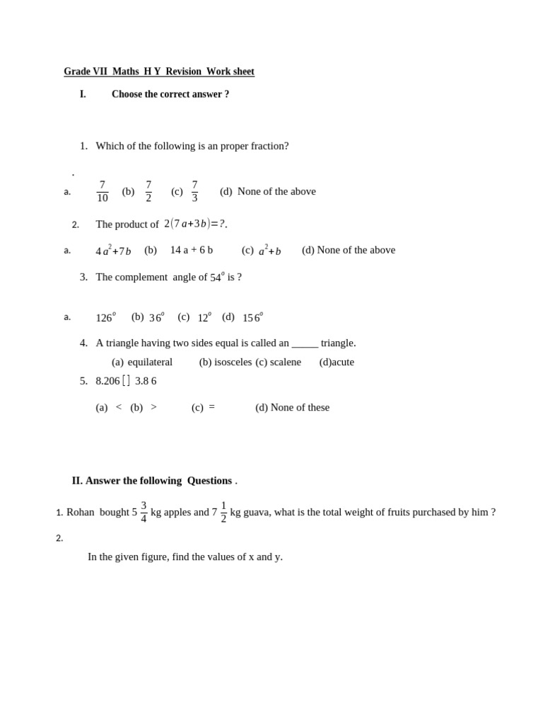 Grade 7 Math Revision Worksheet | PDF