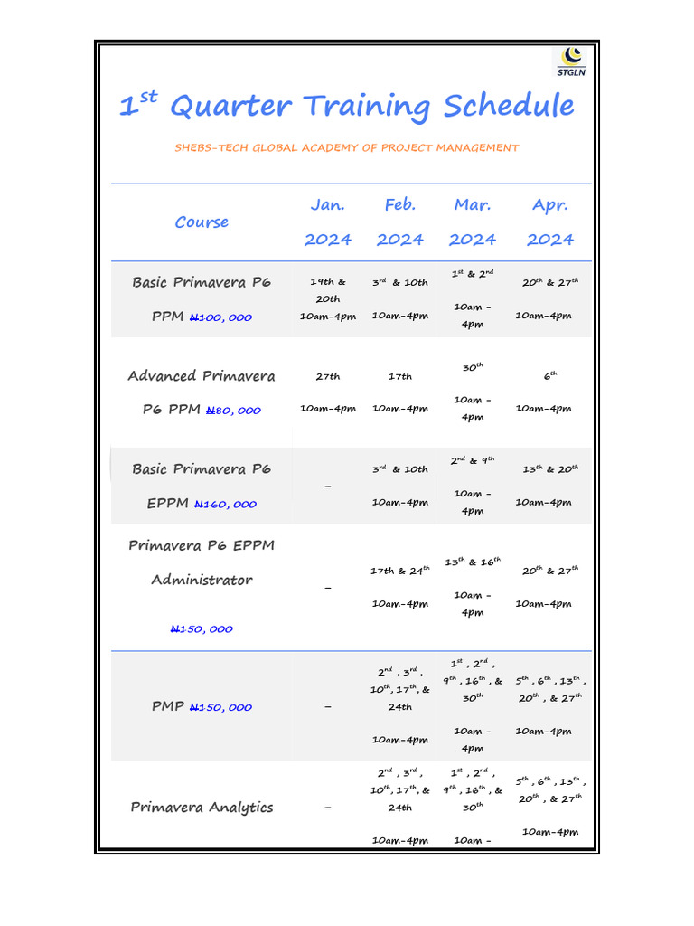 Online Training Schedule 2024 1st QTR | PDF