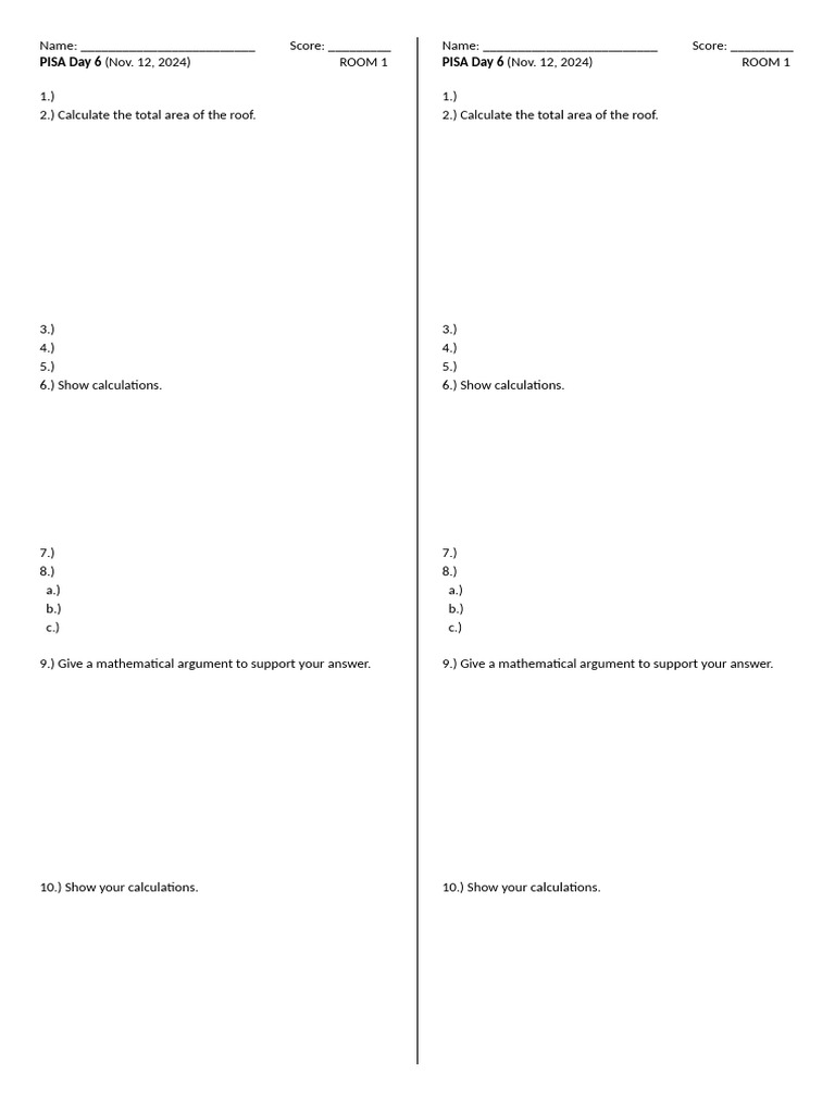 Day 6 PISA Answer Sheet | PDF