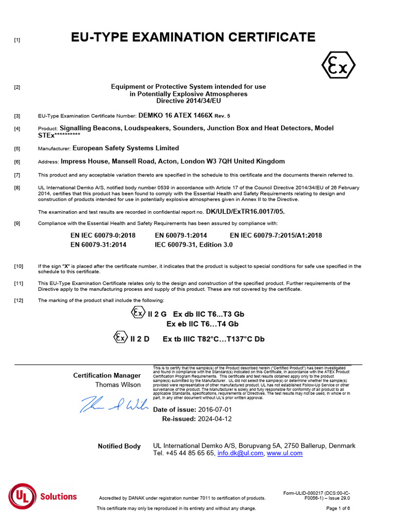 DEMKO 16 ATEX 1466X Rev. 5 (STEx) | PDF | Resistor | Electrical Engineering