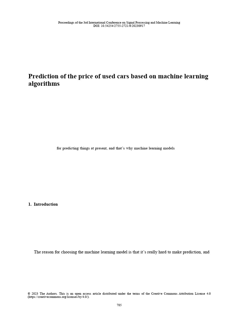 Prediction of The Price of Used Cars Based On Mach | PDF | Machine Learning | Artificial Neural ...