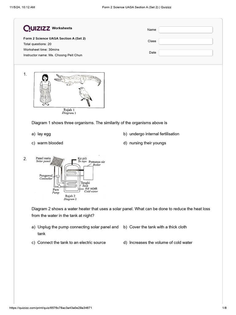 Form 2 Science UASA Section A (Set 2) - Quizizz | PDF | Meteoroid | Sun
