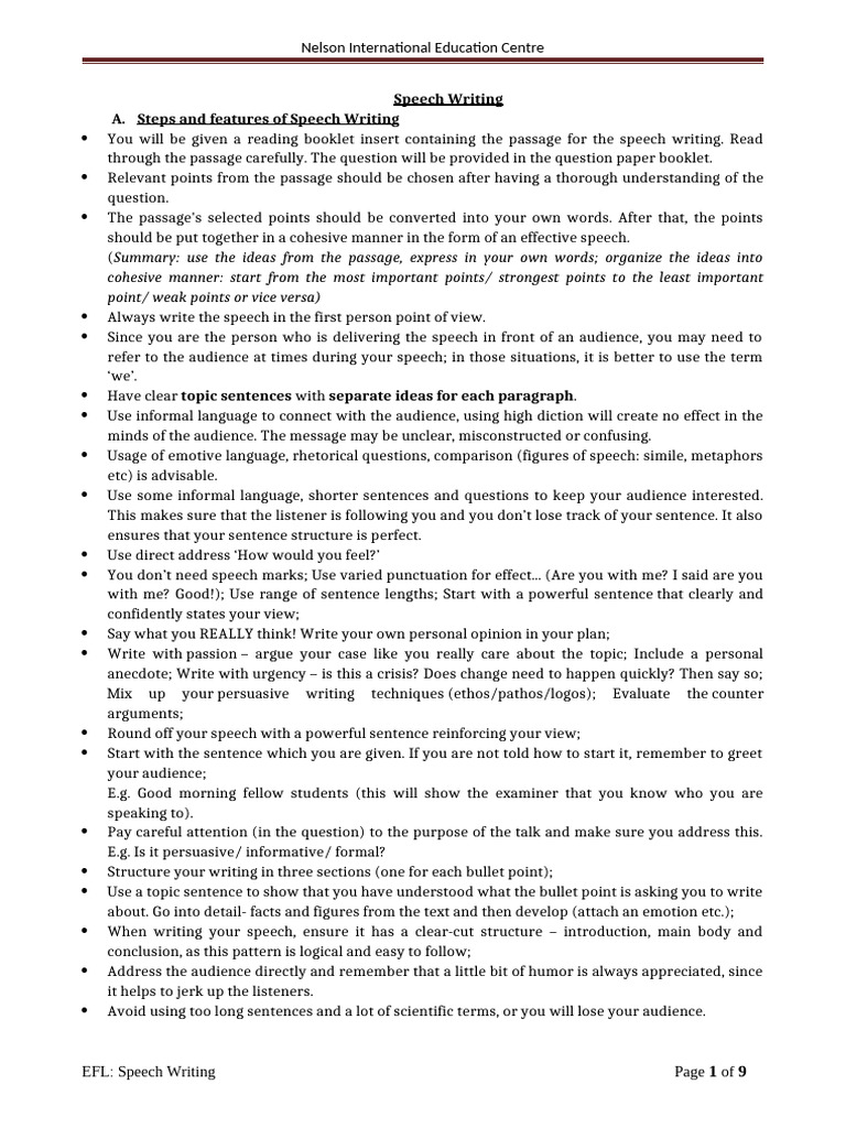Speech Writing Guide for Students | PDF | Rhetoric | Human Communication