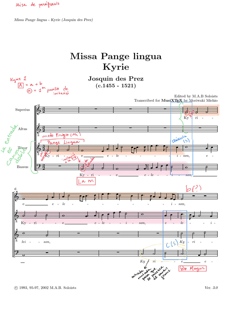 Kyrie - Pange Lingua - Josquin Des Prez | PDF