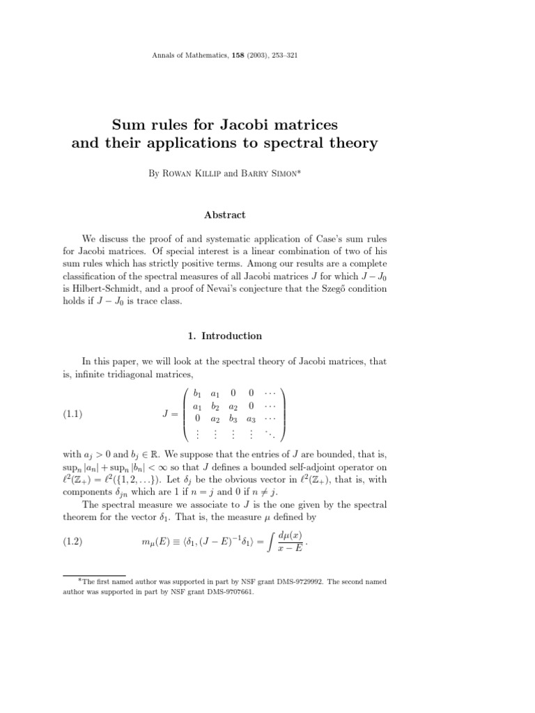 20 Sum Rules For Jacobi Matrices | PDF | Matrix (Mathematics) | Determinant