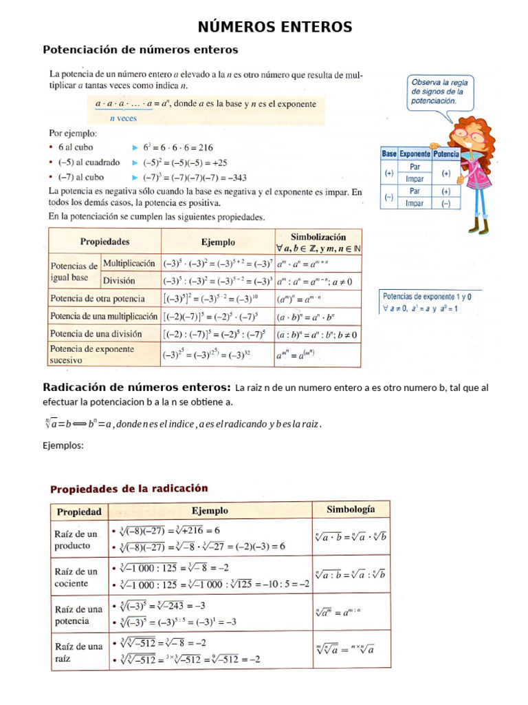 Ficha de Potencia y Radicacion ENTEROS | PDF | Métodos y materiales de enseñanza