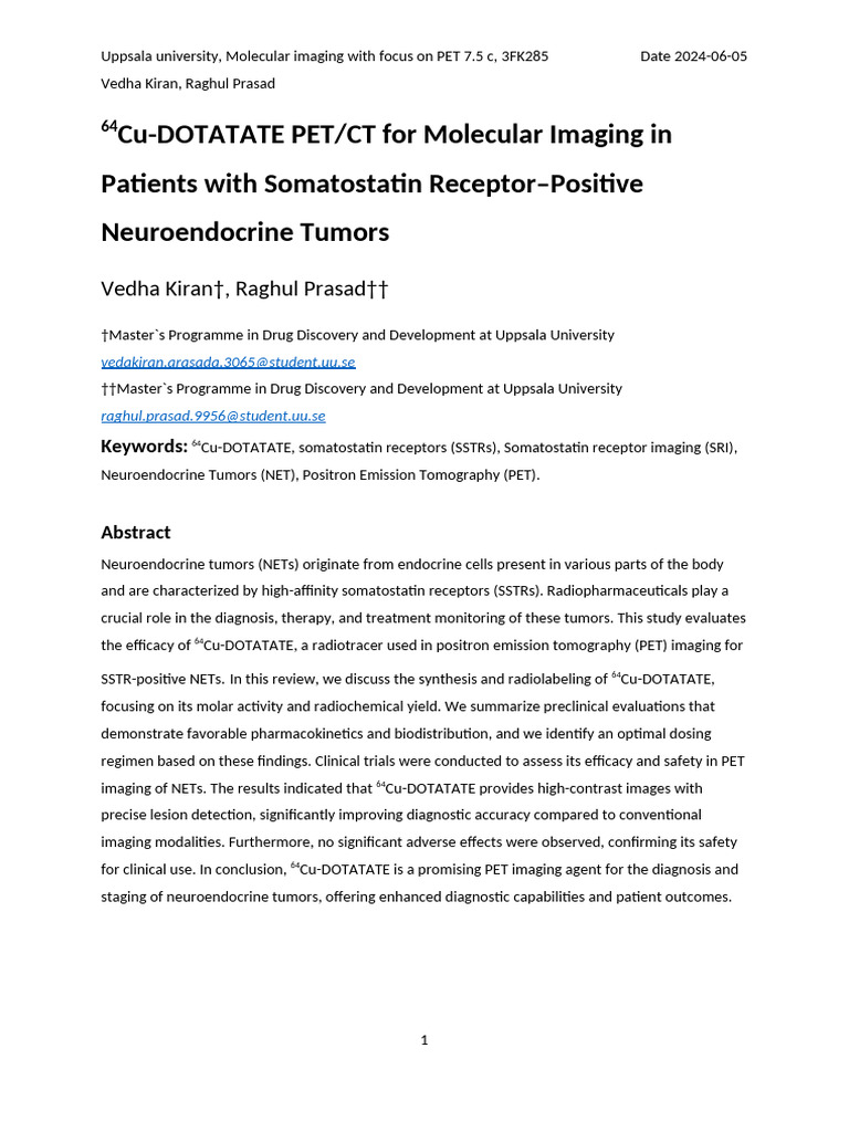 64Cu-DOTATATE PET Imaging for NETs | PDF | Positron Emission Tomography ...