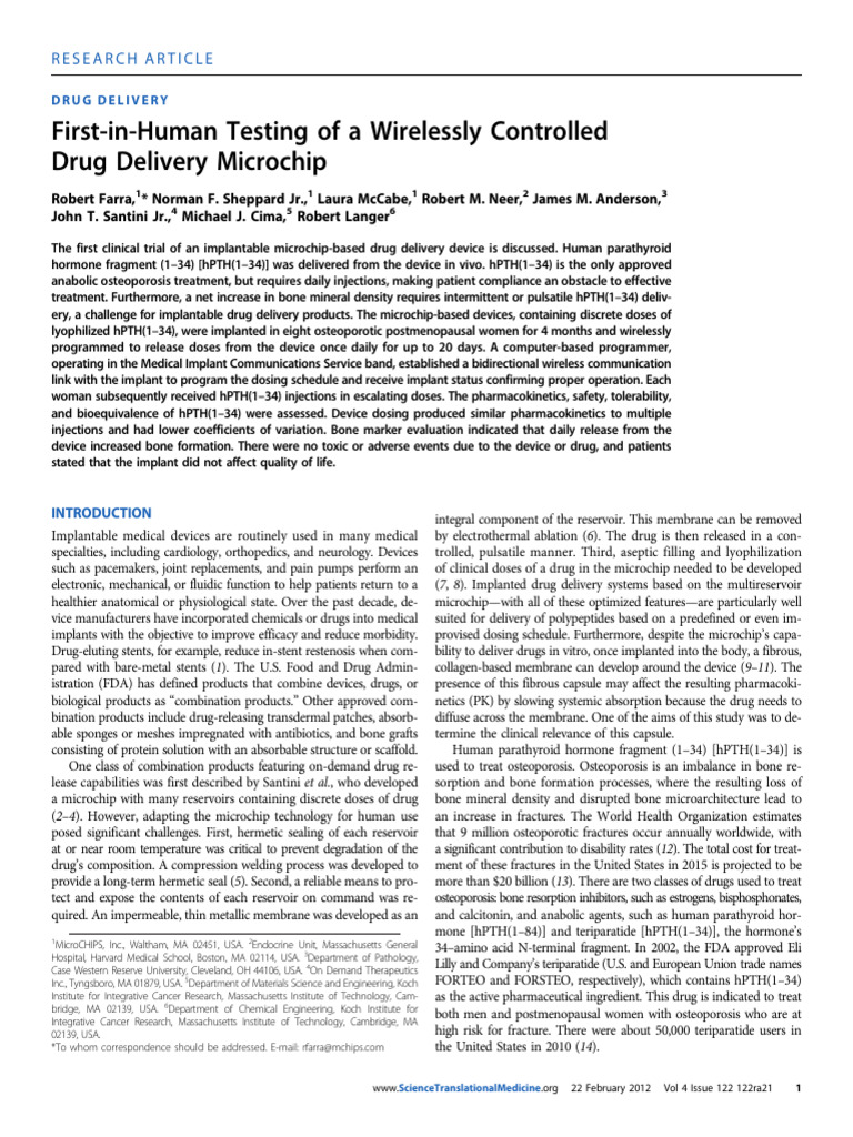 First-In-Human Testing of A Wirelessly Controlled Drug Delivery ...