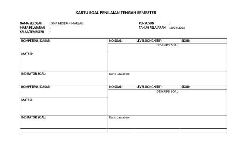 Kartu Soal K13 | PDF