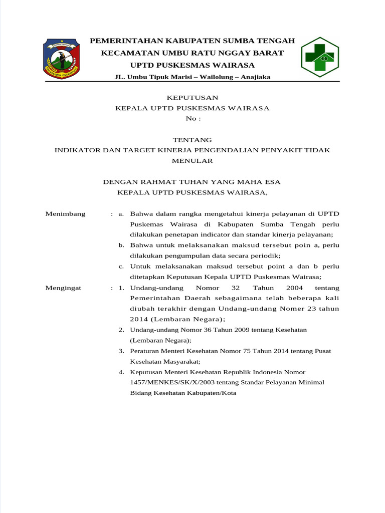 SK Penetapan Indikator Dan Target Pencapaian | PDF