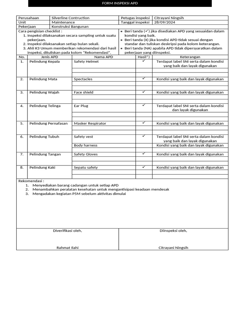 Inspeksi APD | PDF
