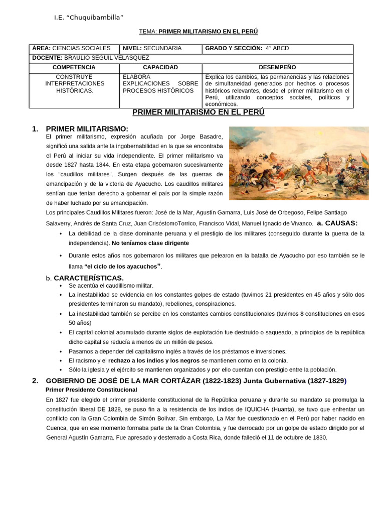 Primer Militarismo en el Perú: 1827-1844 | PDF | Perú | América del Sur