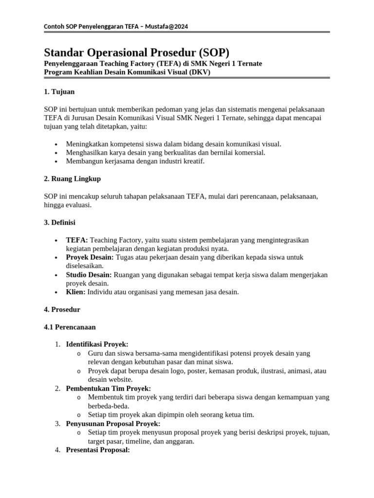 Contoh - SOP Penyelengaaraan TEFA | PDF