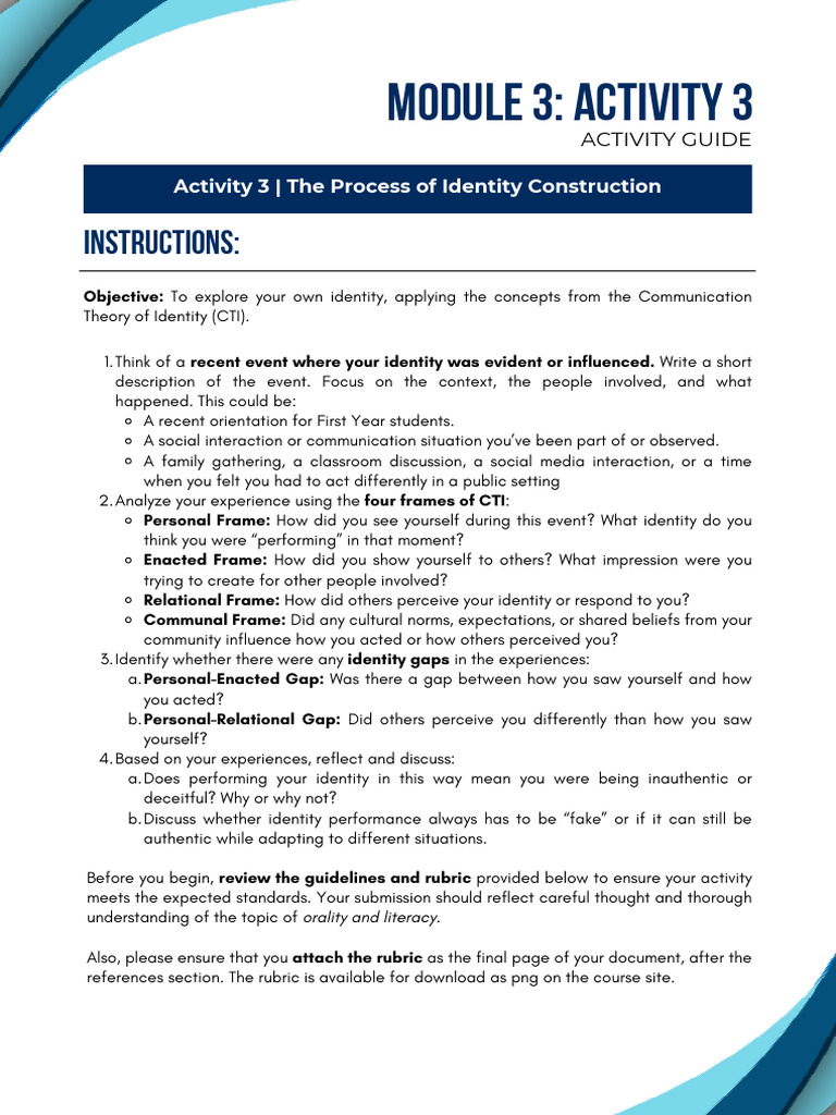 Module 3 - Activity 3 | PDF | Identity (Social Science) | Communication