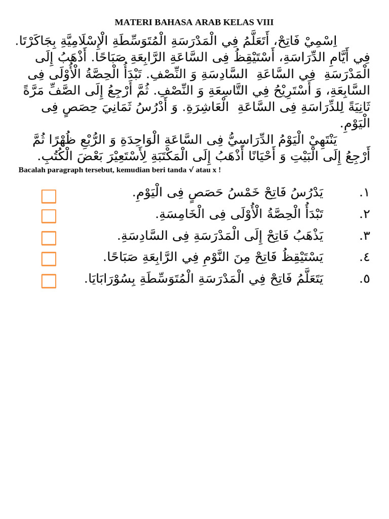 Materi Bahasa Arab Kelas Viii | PDF