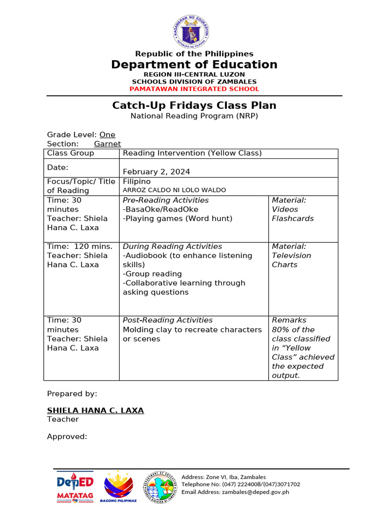 Grade 1 Catch-Up Class Plans 2024 | PDF | Learning