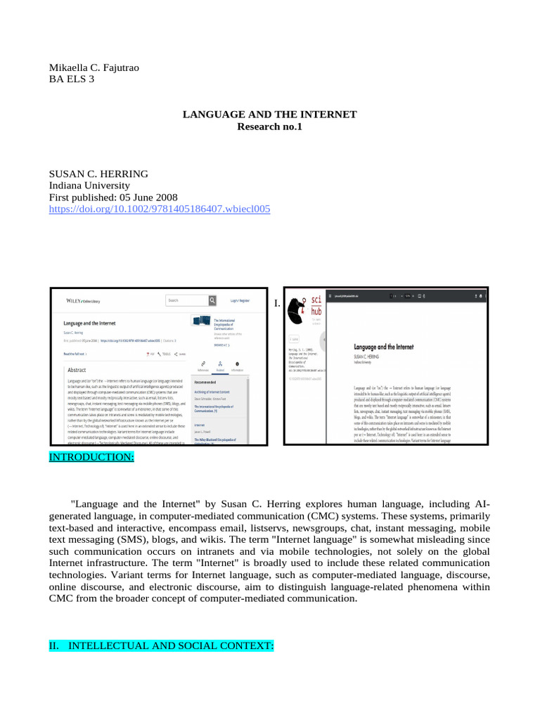 Research No. 1 - LANGUAGE AND THE INTERNET | PDF | Computer Mediated ...