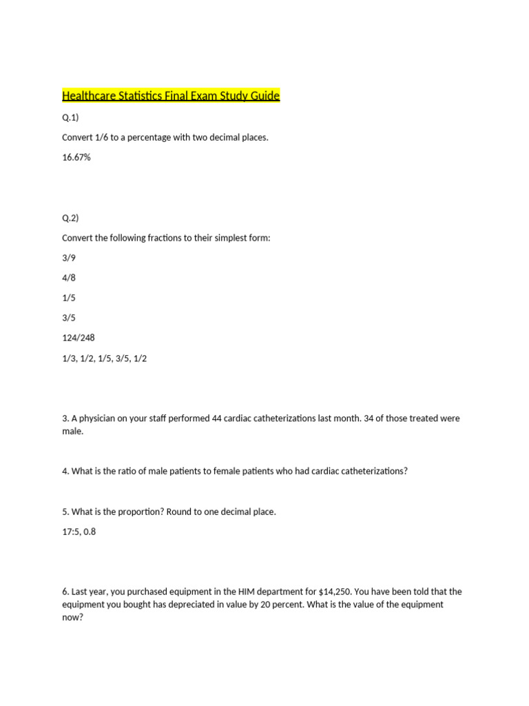 Healthcare Statistics Exam Guide | PDF | Statistics | Statistical Inference