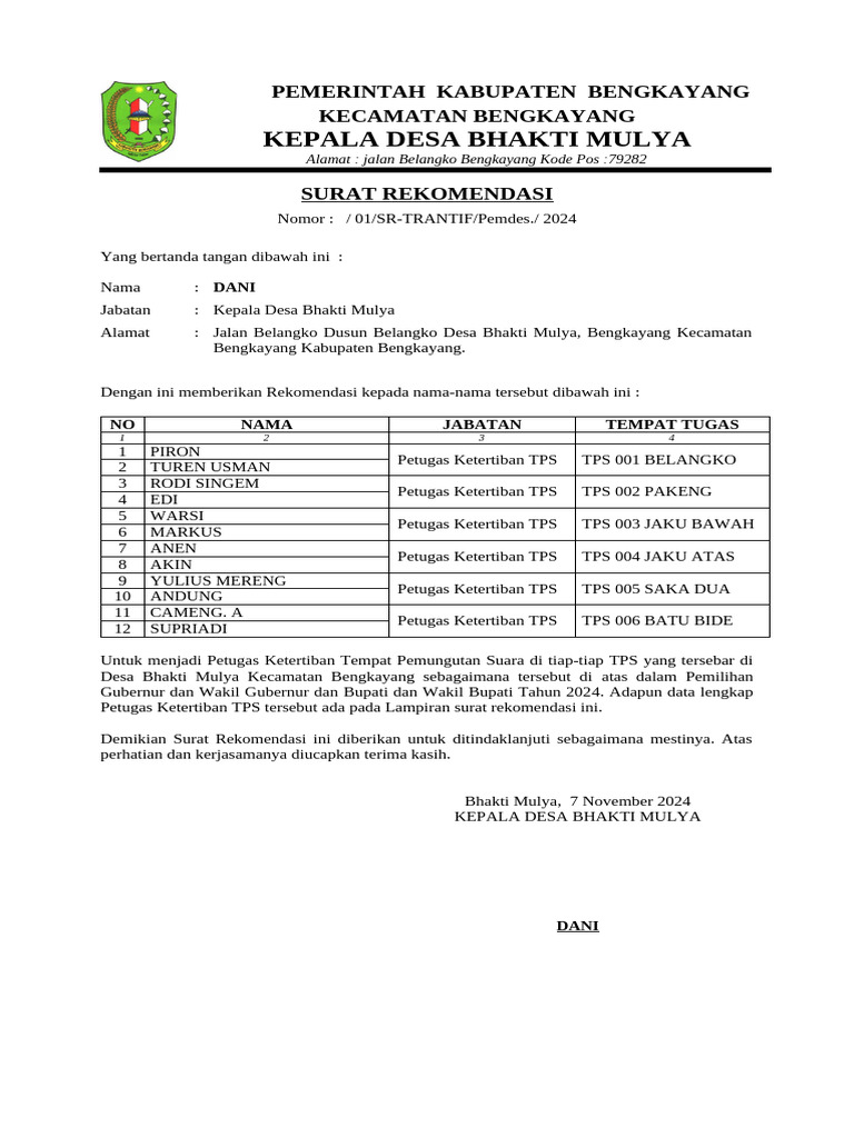 Surat Rekomendasi PAM TPS | PDF