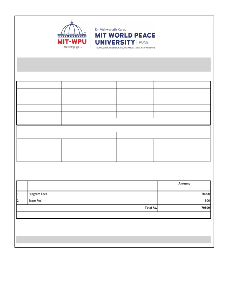 MIT-WPU BBA Fee Receipt 2021-2022 | PDF