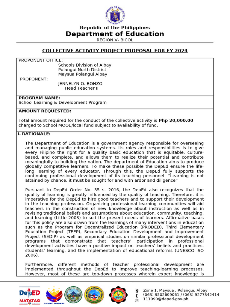 Maysua ES GAD Proposal | PDF | Teachers | Curriculum