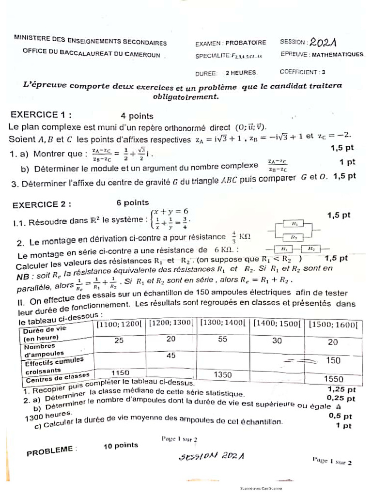 Epreuve Mathématiques Premiere F | PDF
