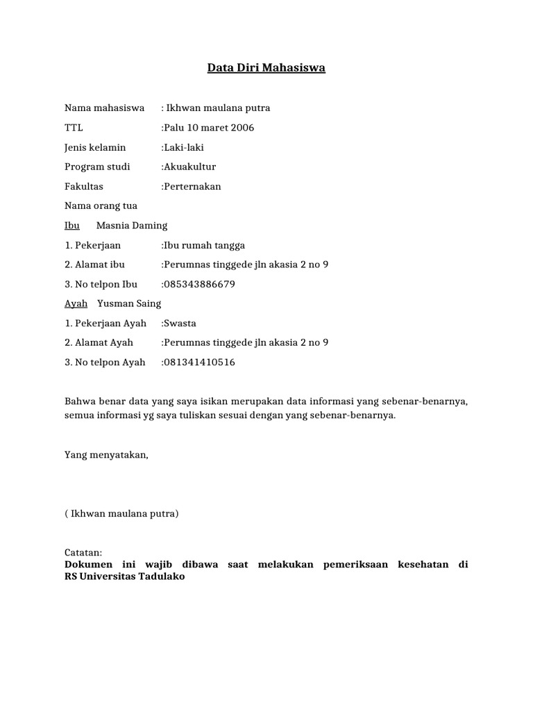 Data Diri Mahasiswa Ikhwan1 | PDF