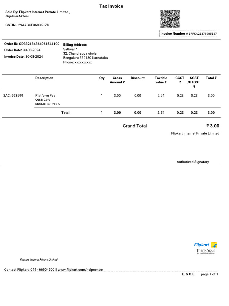 Flipkart Tax Invoice for Laptop Stand | PDF | Taxes | Payments
