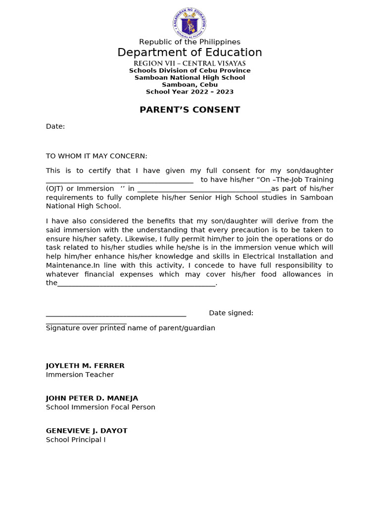 Parent's Consent Abm | PDF