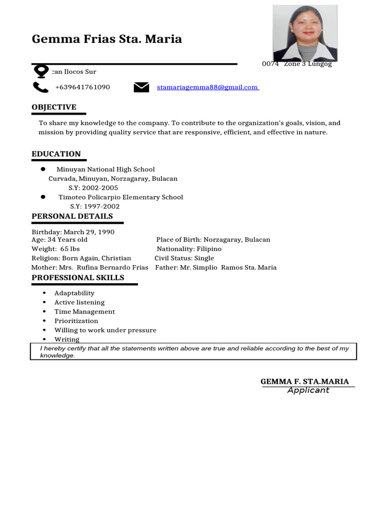 Gemma M. Sta. Maria - Resume | PDF | Wellness
