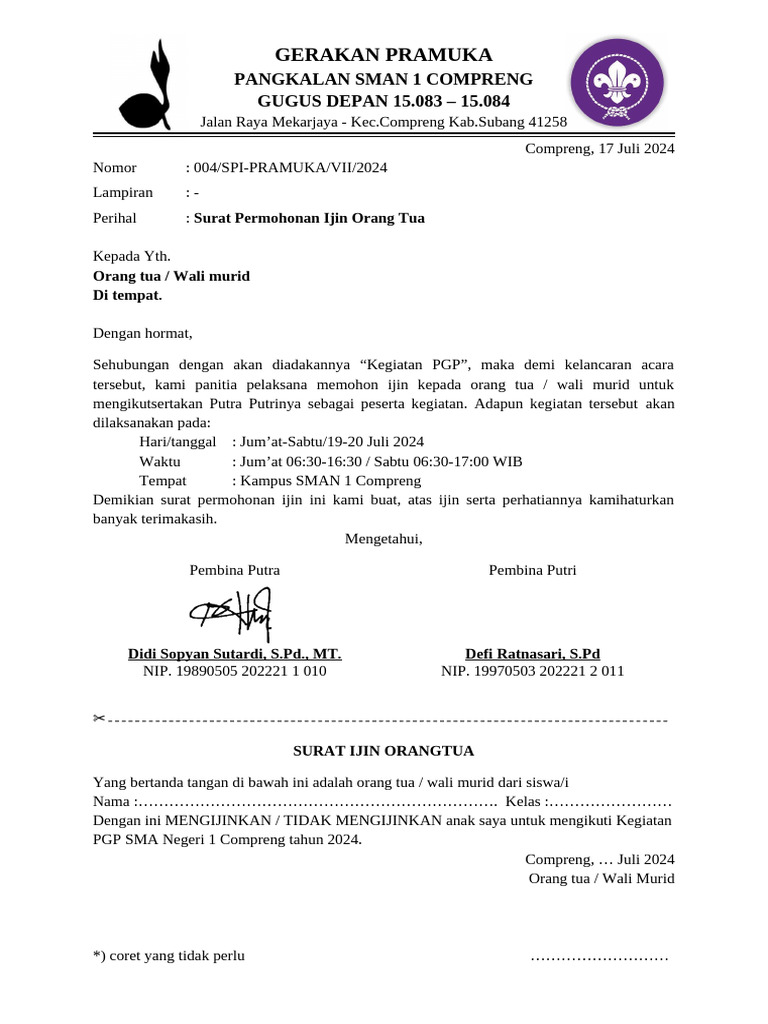 Surat Ijin Pramuka | PDF | Kesehatan Holistik