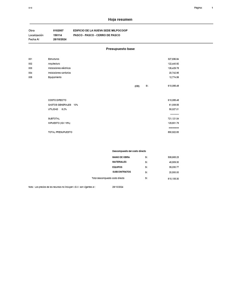 0.0. Resumen Ppto | PDF