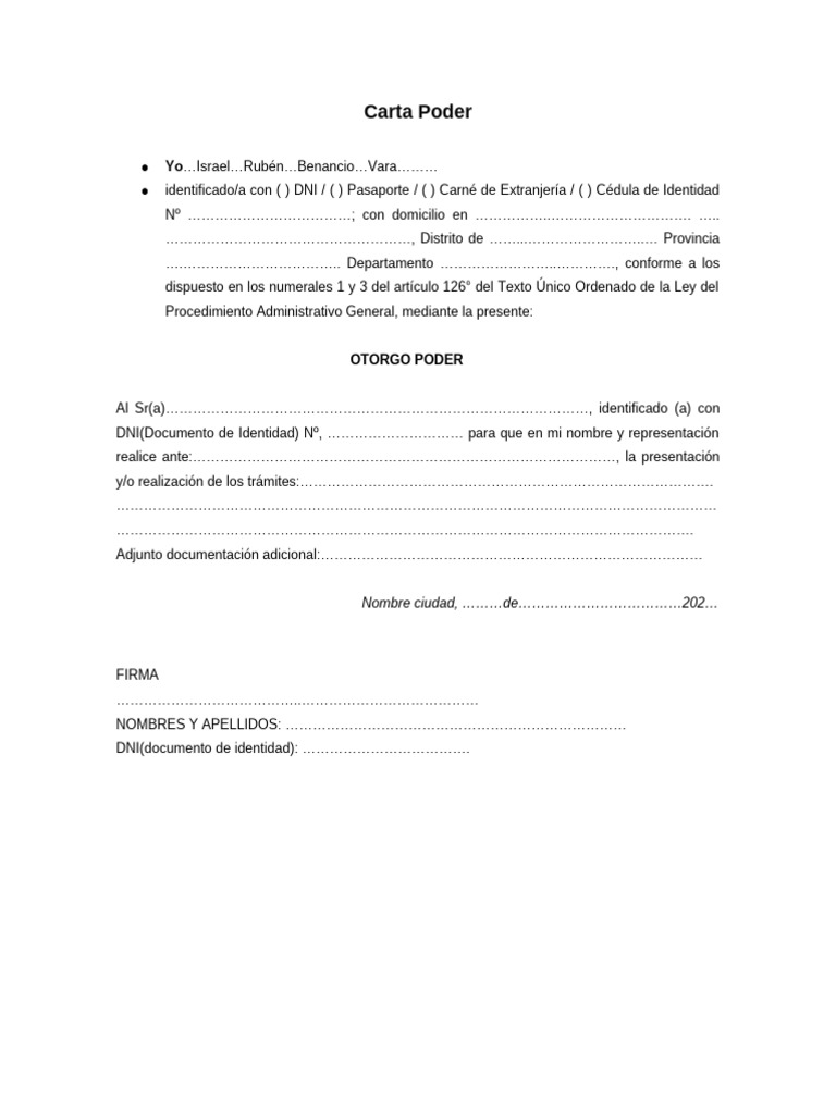 Modelo Carta Poder Simple | PDF