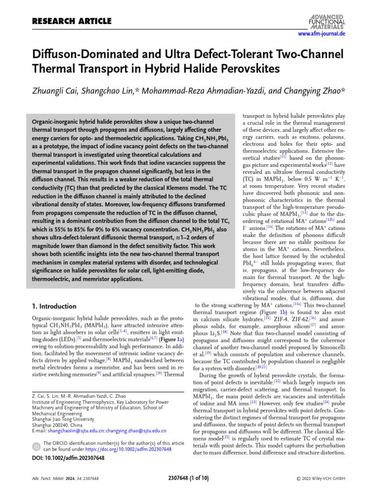 Diffuson-Dominated and Ultra Defect-Tolerant Two-C | PDF | Waves | Materials Science