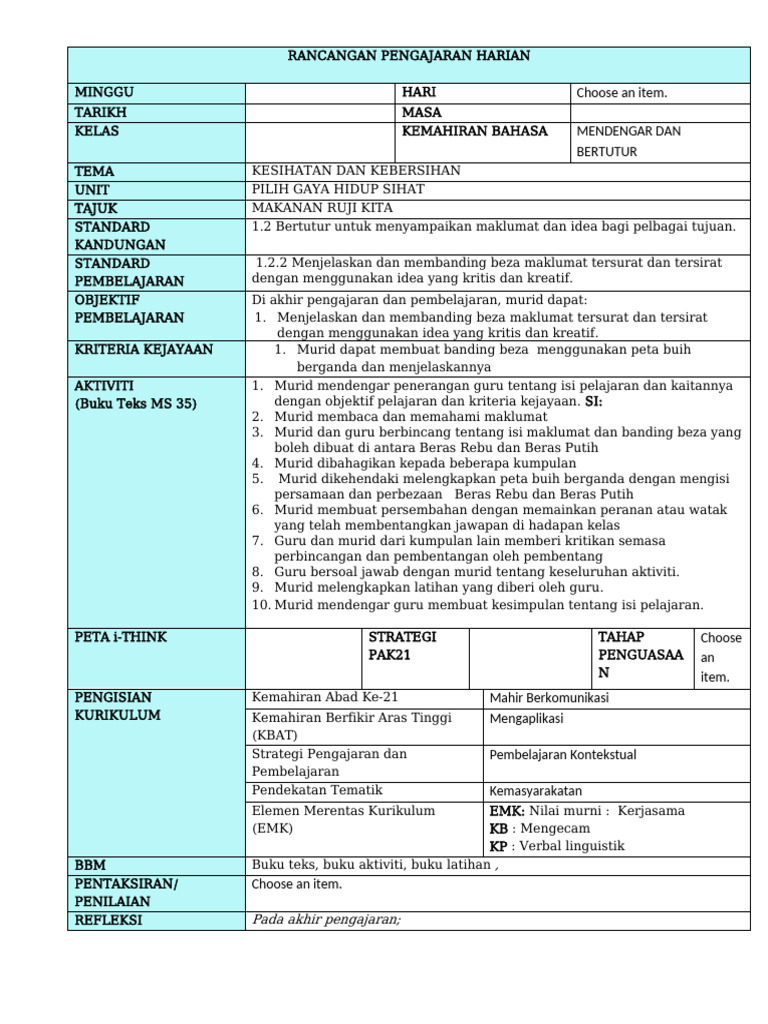 Unit 6 Pilih Gaya Hidup Sihat | PDF