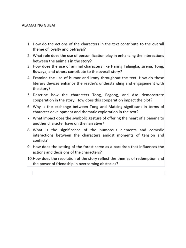 Alamat NG Gubat Questions | PDF