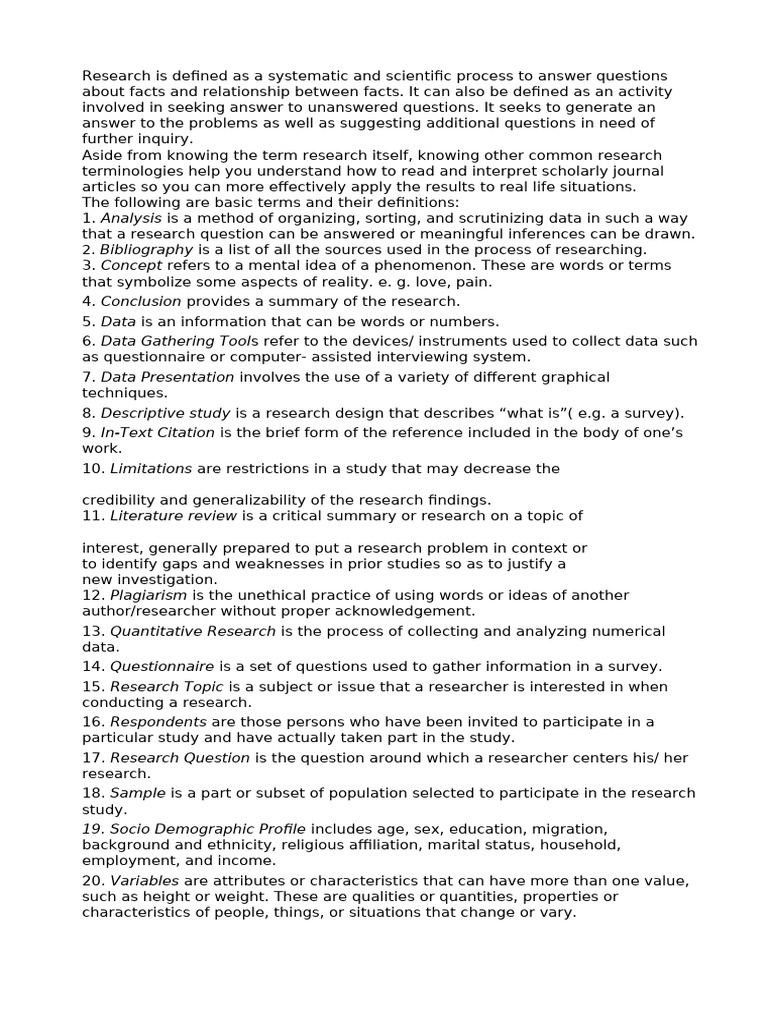Research-and-the-Basic-Terminologies-in-Research | PDF | Survey ...