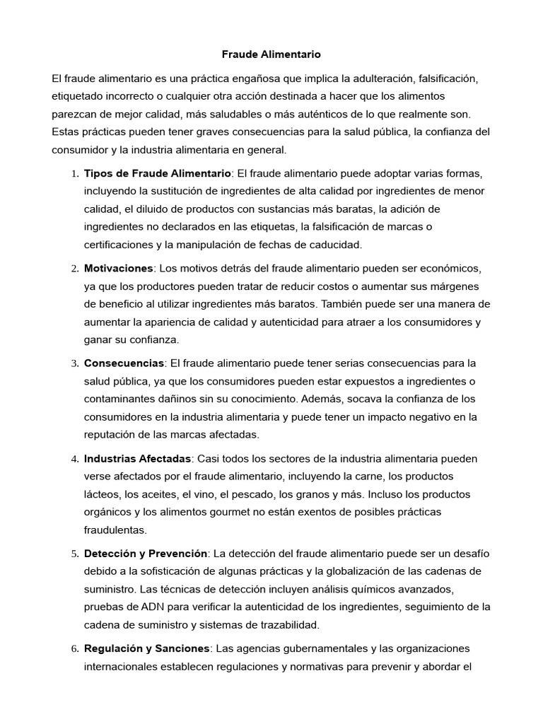 Fraude Alimentario: Tipos y Consecuencias | PDF | Seguridad alimenticia ...