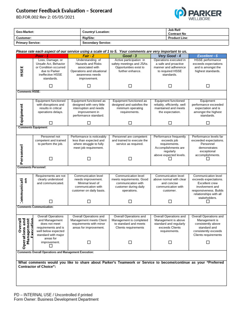BD - For.002 Customer Feedback - Scorecard | PDF | Business